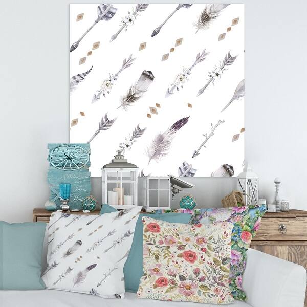 Designart "Boho Feathers And Arrows I" Bohemian Canvas Wall Art Print ...