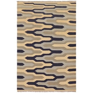 Chic Turkish Kilim Noemi Blue Gray Hand-Woven Wool Rug - 4'11'' x 7'0 ...