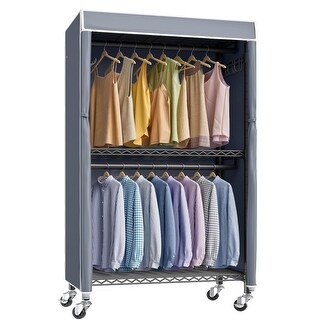 V12C Adjustable Clothing Rack Portable Closets with Double Rods, Cover ...