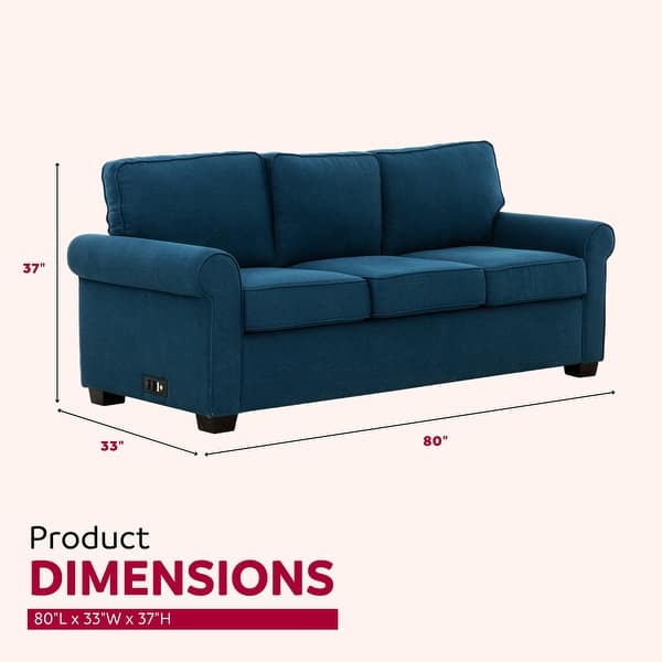Marisol Navy Blue 80 in. Convertible Queen Sleeper Sofa with USB Ports ...