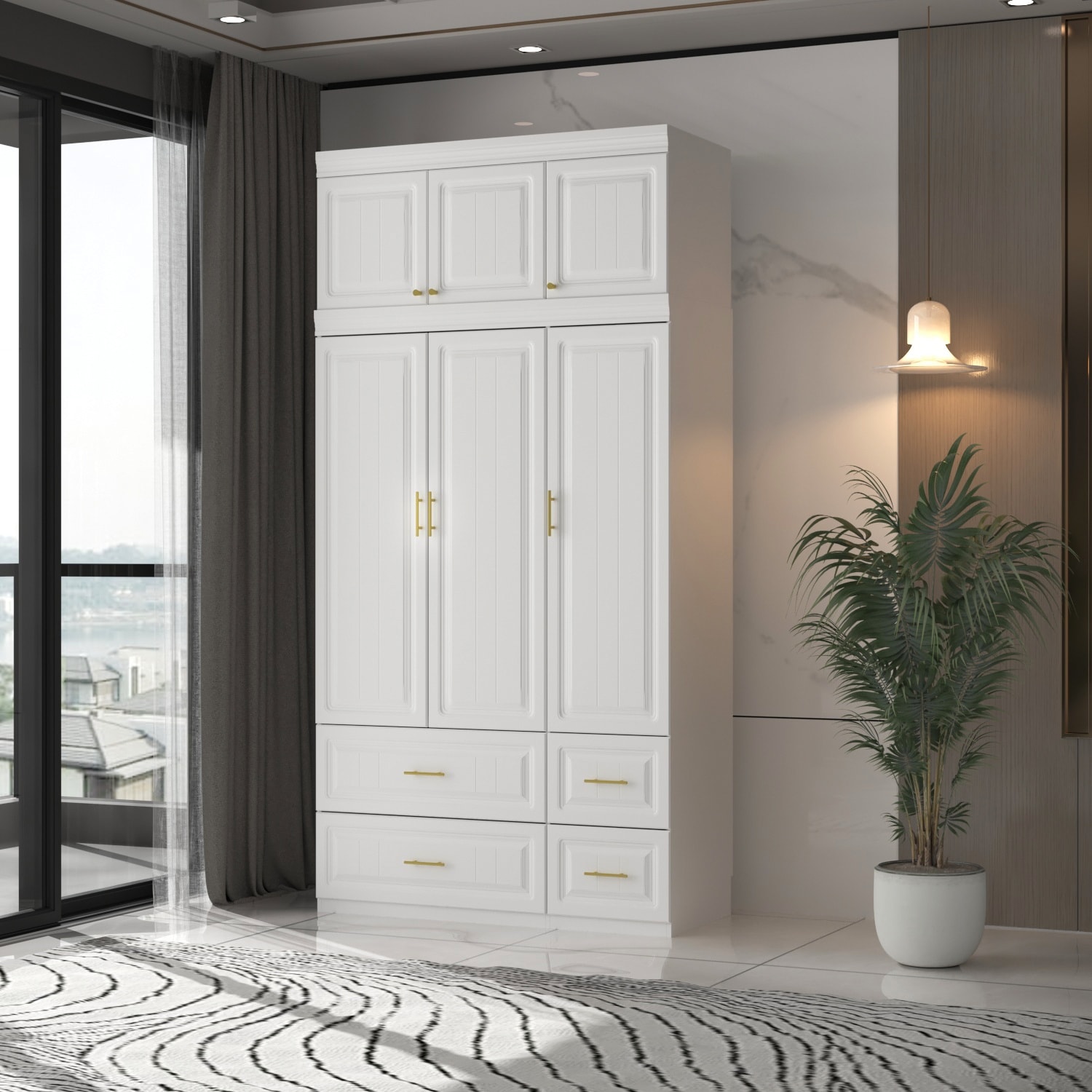Modern Freestanding Wardrobe Armoire Closet Large Storage Cabinet 74.2 H
