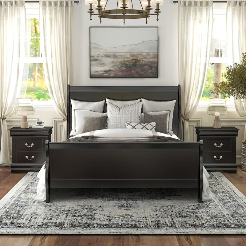 Furniture of America Devi Traditional Solid Wood 3-Piece Bed and 2 ...