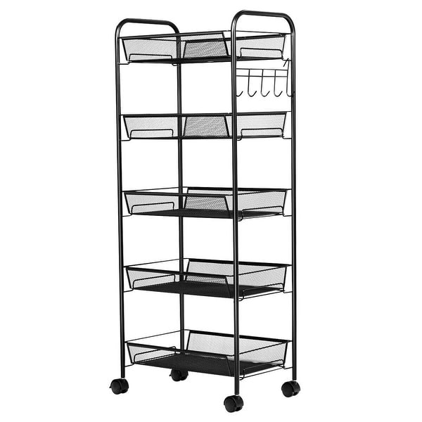 Costway 5 Tier Mesh Rolling File Utility Cart Storage Basket Home - Bed ...