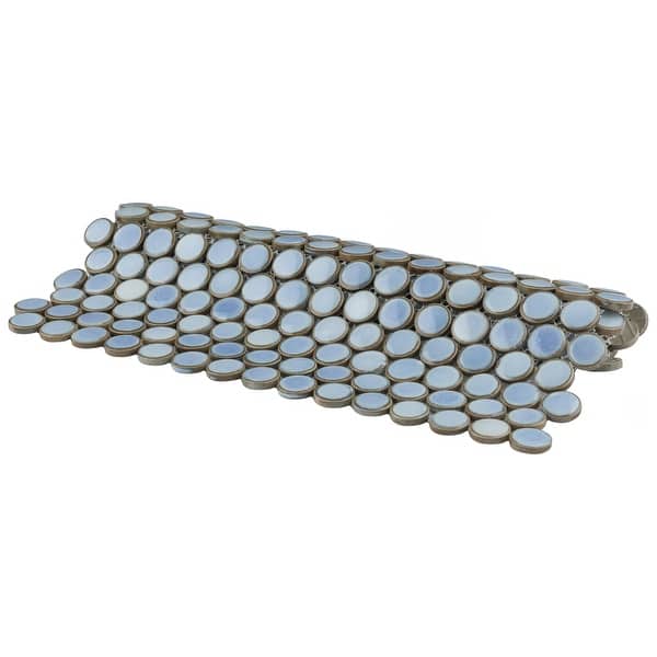 Merola Tile Hudson Penny Round Forst Blue 11-7/8" x 12-5/8" Porcelain ...