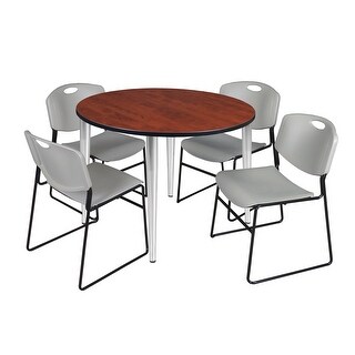 Kahlo 48" Round Breakroom Table- Cherry/ Chrome & 4 Zeng Stack Chairs ...