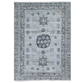 Hand Knotted Grey Wool and Silk with Wool & Silk Oriental Rug (8'10" x ...