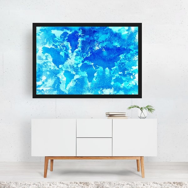 Aqua World Map Digital Maps Art Print/Poster - Bed Bath & Beyond - 34913437