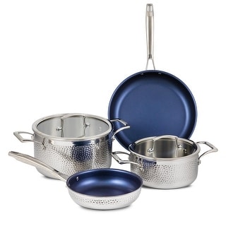 Blue Jean Chef 6-Piece Stainless Steel Cookware Set, Hammered Finish ...