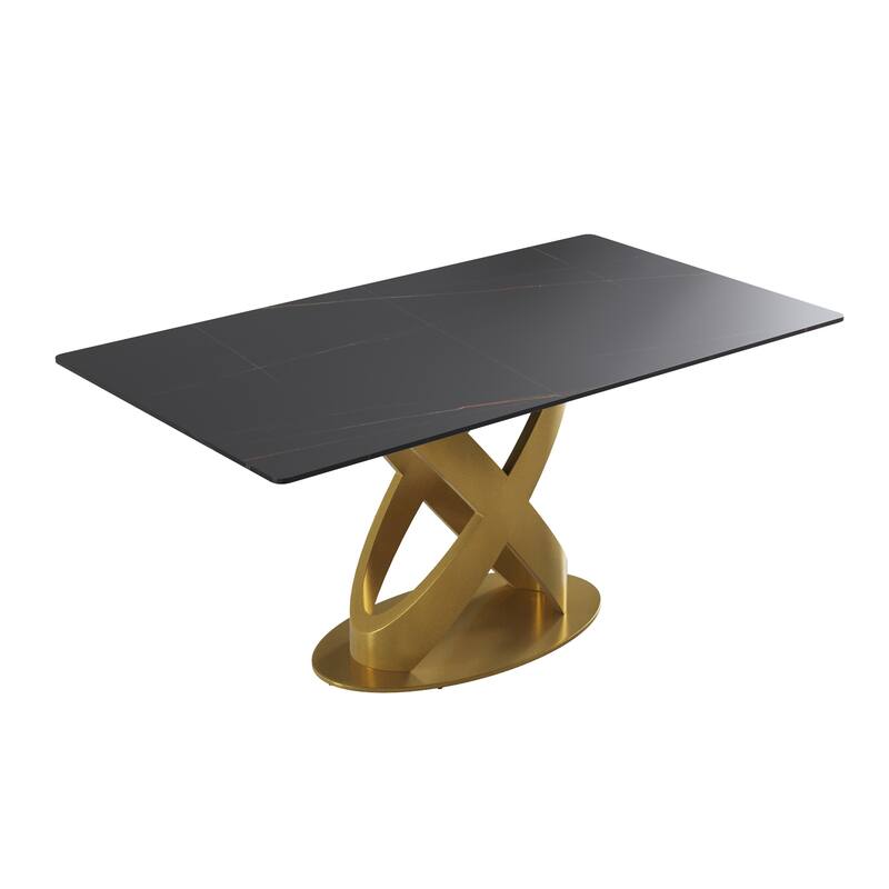 Black 71" Modern X-base Rectagular Marble Dining Table - Overstock ...