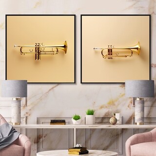 Designart "Gold Trumpet Call Bold Brass" Music Framed Art Set Of 2 ...
