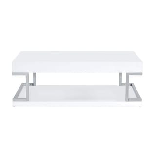 Rectangular Shape Coffee Table in White High Gloss and Chrome - Bed ...