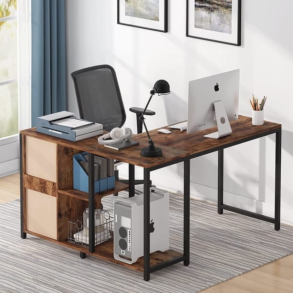 47 inch L-shaped Desk with Storage Drawer Cabinet Shelves - Bed Bath ...