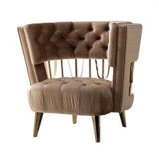 HomeRoots 38" Dark Beige Velvet And Gold Exposed Back Accent Chair - 38 ...