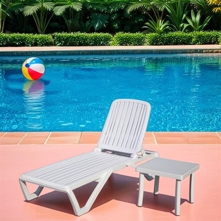Outdoor Adjustable Pool Lounge Chair with Side Table and Wheels - Bed ...