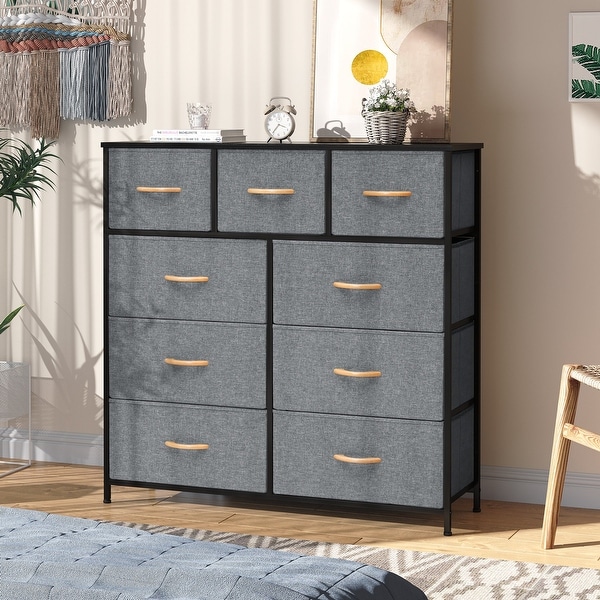 Home Extra Wide Closet Dresser Storage Tower Organizer Unit 9 Drawers