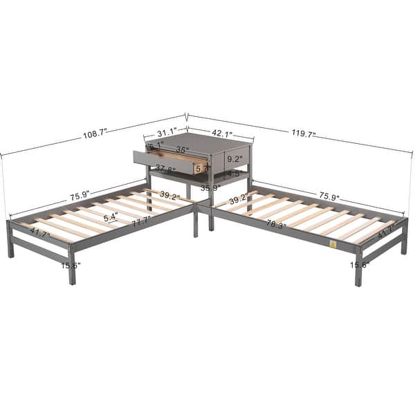 2 in 1 Design L-Shaped Corner Platform Beds with Desk and Drawer - Bed ...