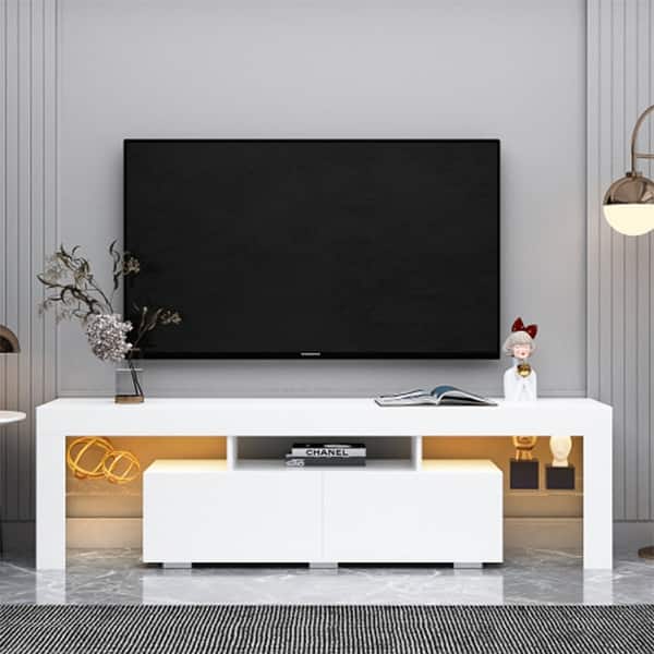Modern White TV benches MDF LED TV Stand w/Remote Control Lights - Bed ...