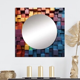 Designart "Rainbow Cubic wood Spectrum" Abstract Shapes Wall Mirror ...