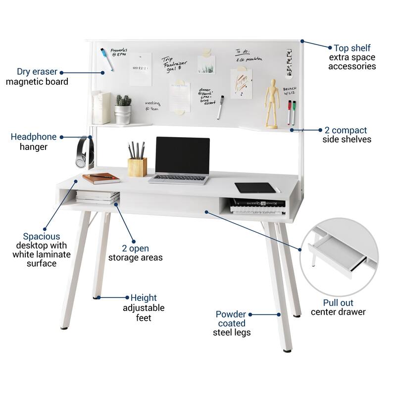 Storage Home Office Computer Desk with Dry Eraser White Board ...