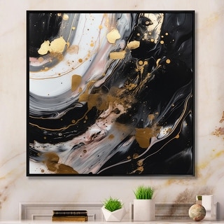 Designart "Back And Gold Marble Medley Ii" Abstract Marble Framed ...