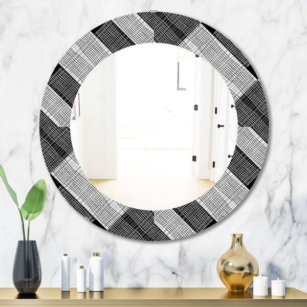 Designart 'Black and White Check Stipes Pattern' Printed Modern Mirror ...