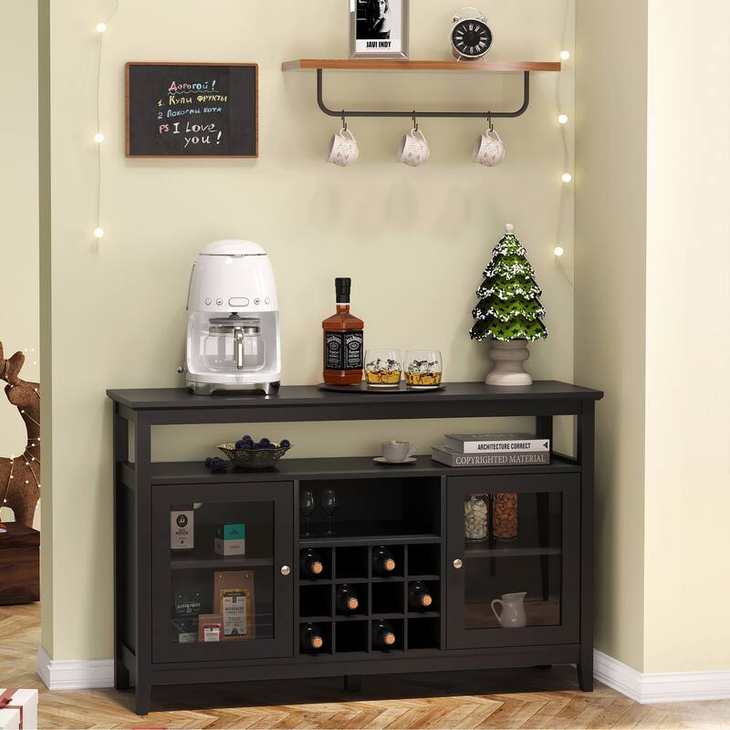 Modern Storage Buffet Cabinet with Glass Doors and Adjustable Shelves ...