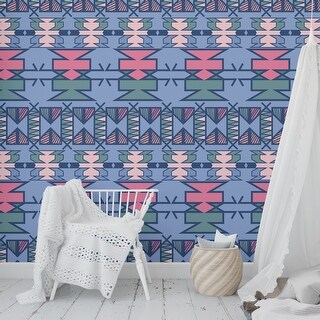 AZTEC BLUE Peel and Stick Wallpaper By Kavka Designs - 2' x 16' - Bed ...
