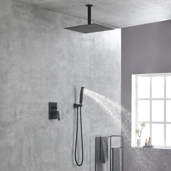 Matte Black Shower Set System Bathroom Luxury Rain Mixer Shower Combo ...