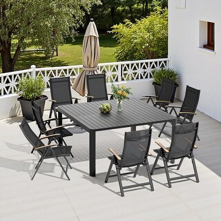 Outdoor Dining Table Patio Aluminum Extension Table and Folding Chairs ...