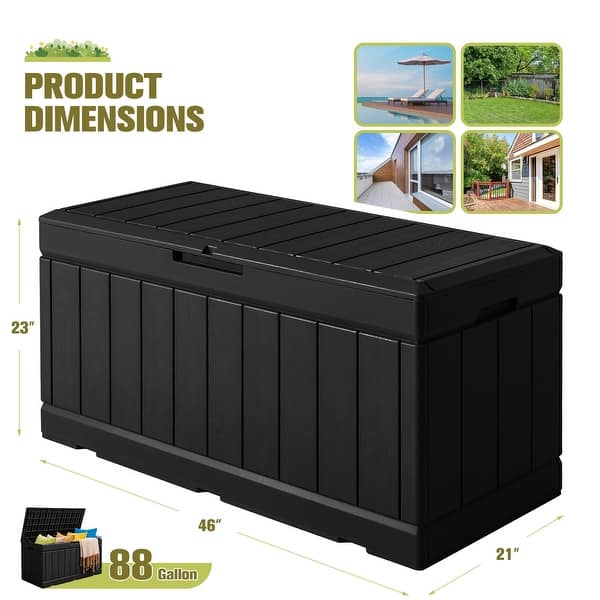 88 Gallon Resin Deck Box Lockable Outdoor Waterproof Storage Box Large ...