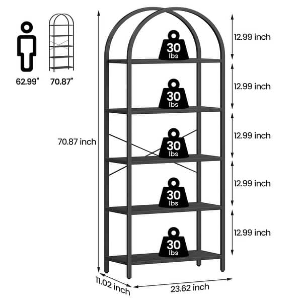 Bookshelf 5 Tier Bookcase Arched Display Racks Tall Standing ...