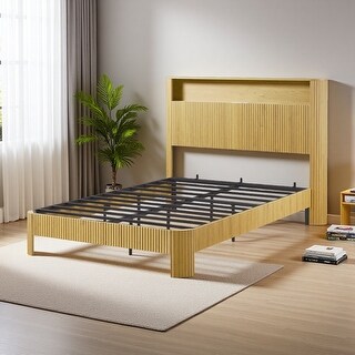 Full Extra Long (Full XL) Bed Frame with Storage Headboard, Built-in ...