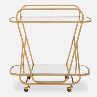 2 Tier Mirrored Top Beveled Serving Cart - 35.75" - Brass - Bed Bath ...