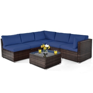 Costway 6PCS Patio Rattan Furniture Set Cushioned Sofa Coffee Table ...