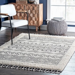 Nuloom Contemporary Tribal Border Roberto Shag Area Rug - Bed Bath ...