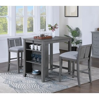 3-Piece Gray Kitchen Dining Table and Chairs Set with USB Charging ...