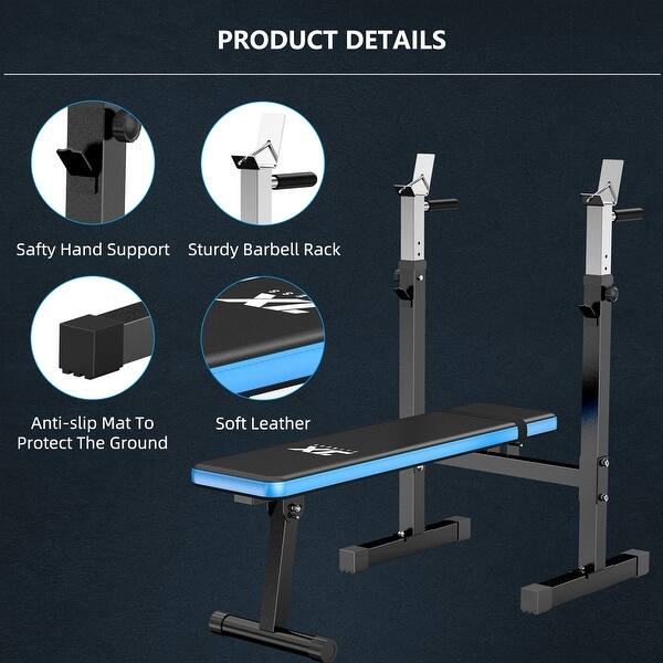 Adjustable Press Weight Bench Folding Fitness Barbell Rack for Full ...
