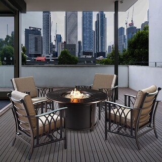 Aluminum 44-in Round Antique Copper Fire Table Set with Four Deep ...
