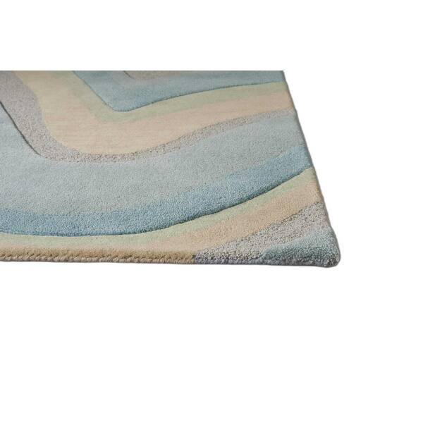 HomeRoots 3'x5' Ocean Blue Beige Hand Tufted Abstract Waves Area Rug ...