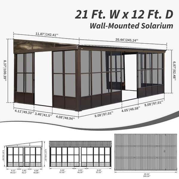 Domi Aluminum Patio Gazebo with Galvanized Roof and Screened Sunroom ...