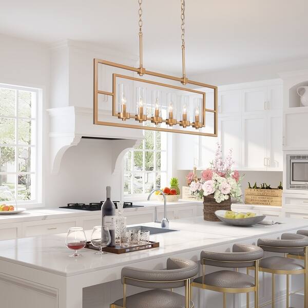 Velus 37.5 inches Large 6-light Modern Linear Kitchen Chandelier Rectangle Ceiling Lights for ...