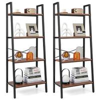 Gymax 2PCS 4 Tier Bookcase Open Rustic Bookshelf Multipurpose - Bed ...