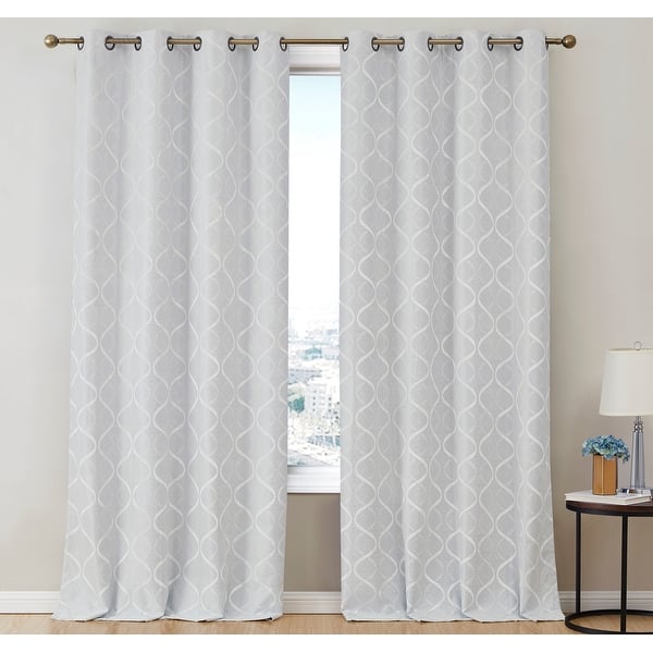 HLC.me Lattice Flocked 100% Complete Blackout Thermal Insulated Window Curtain Grommet Panels ...