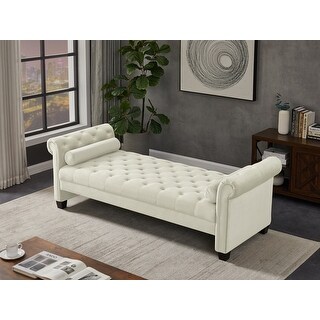 Ivory Rectangular Sofa Stool, Tufted Cushions, Armrests - Bed Bath ...