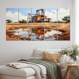 Designart "Beige Oil Rig In Texas" Oil Rigs / Fields Multipanel Wall ...
