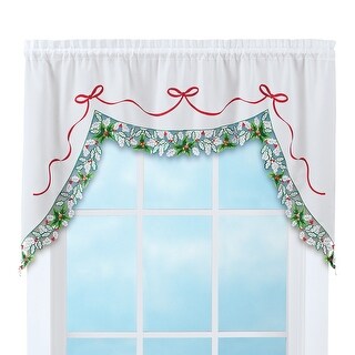 Holly Border Curtain Swag Holiday Valance - Bed Bath & Beyond - 36715621