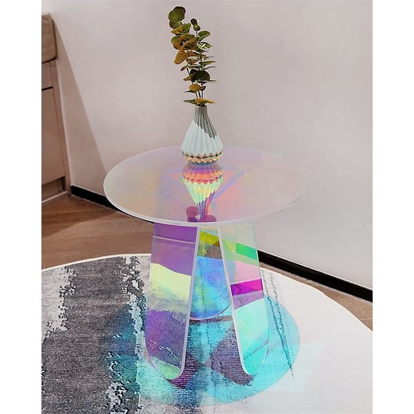 Acrylic Rainbow Color Coffee Table Iridescent Glass Round Side Table ...