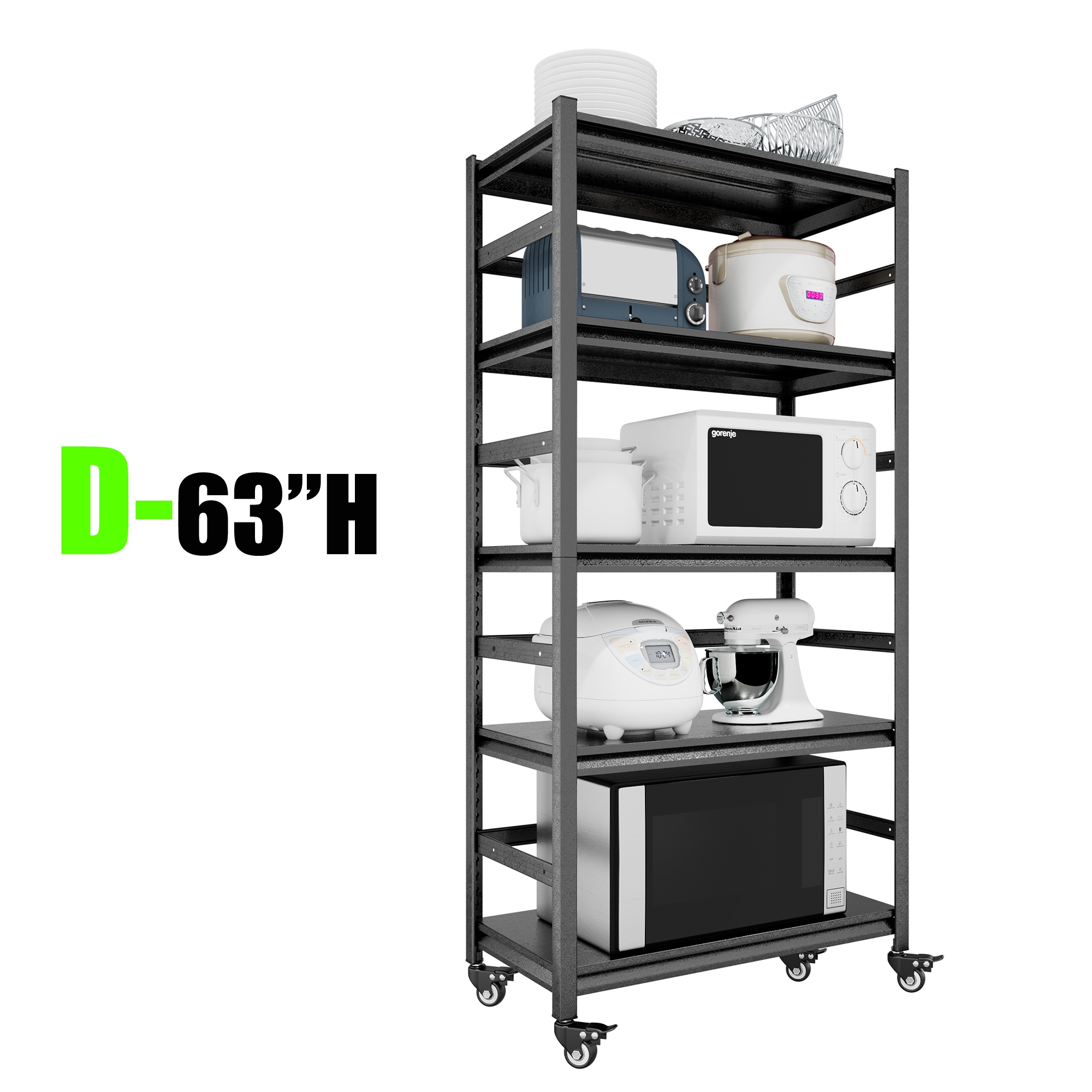 63 H Storage Shelves Heavy Duty Metal Shelving Unit Adjustable 5 Tier Pantry Shelves with Wheels Load 1750LBS Kitchen Shelf Bed Bath Beyond 39584440