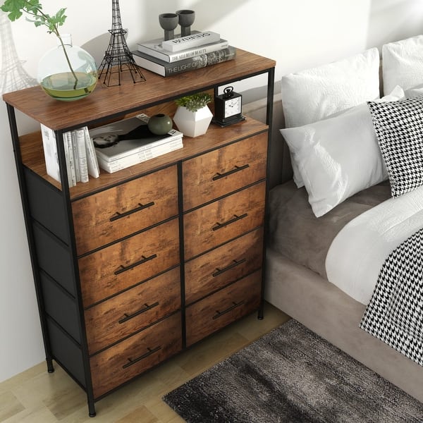 8 Drawer Dresser with Shelves, Chest of Drawers for Bedroom with Wood ...
