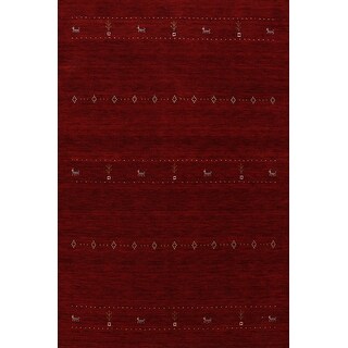 Red Gabbeh Oriental Area Rug Hand-Knotted Wool Carpet - 5'3" x 7'11 ...